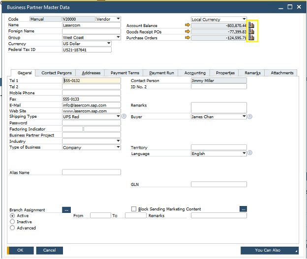 BP Master Data Graphs in SAP Business One